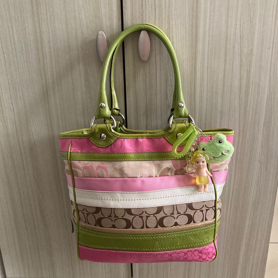 Rare Coach Multicolor Signature Striped Canvas and Leather Tote Bag ...