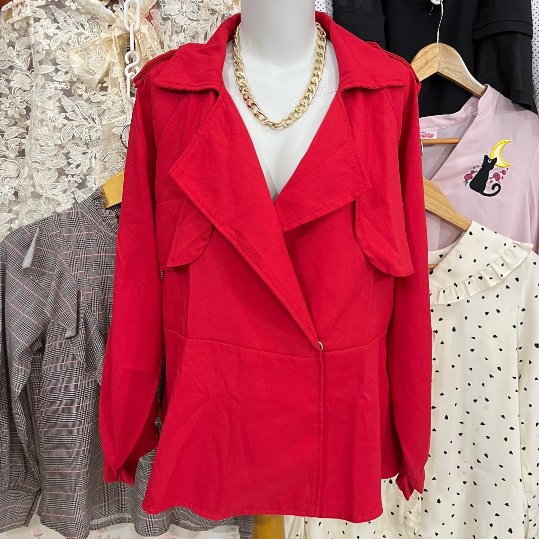 Semi Blazer Merah outer, Fesyen Wanita, Pakaian Wanita, Baju Luaran di ...