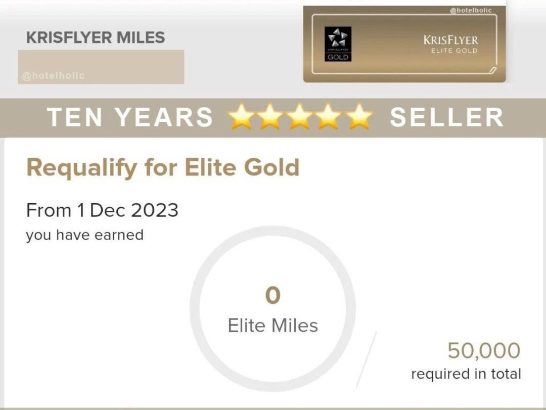 Singapore Airlines KrisFlyer KF Elite Gold 1 Year Membership Card ...
