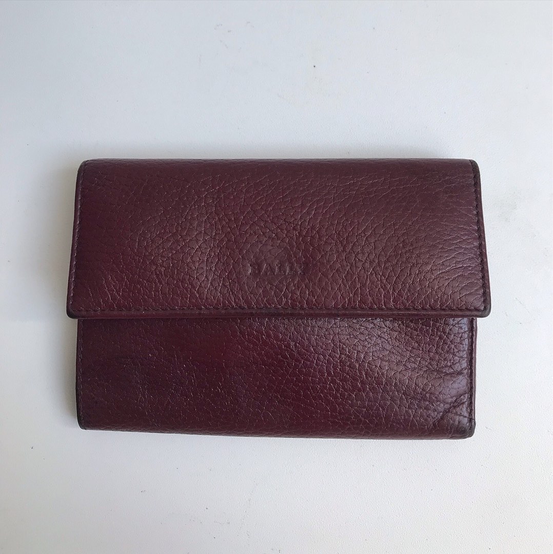 Vintage Bally Wallet Purse bifold Leather red wine oxblood Button ...