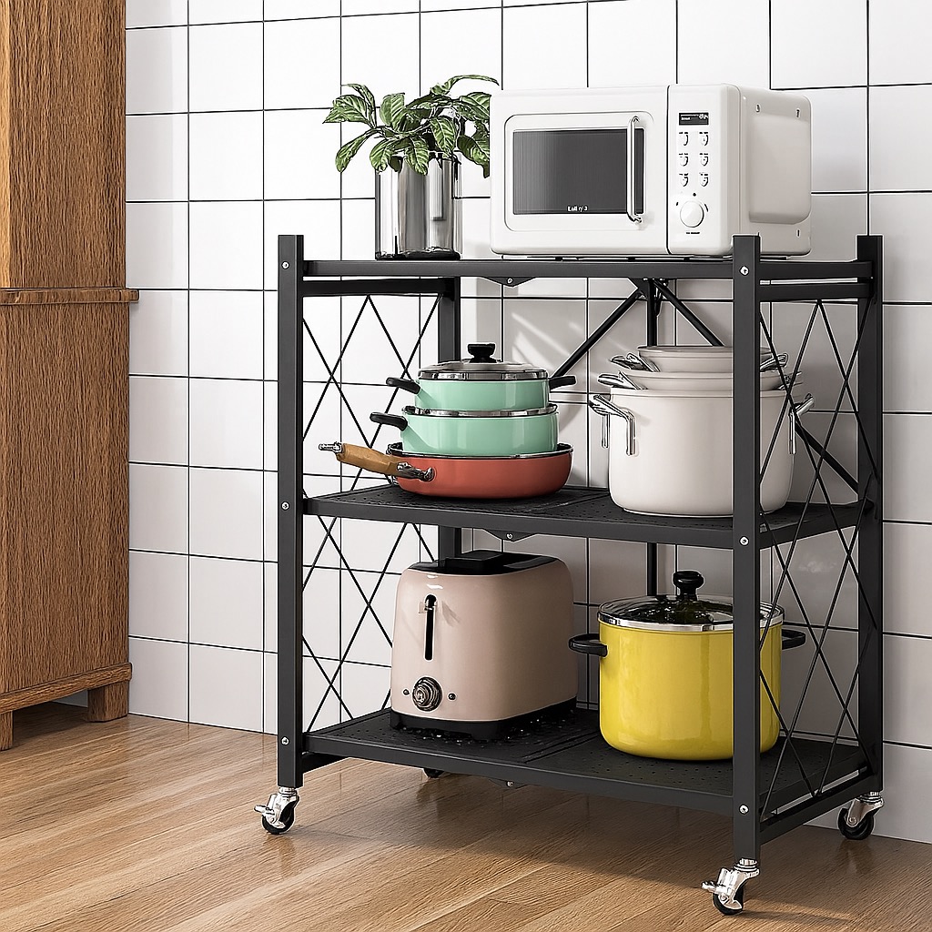 Wheeled Metal Kitchen Shelf | Heavy Duty Storage Shelf | Portable Multi ...