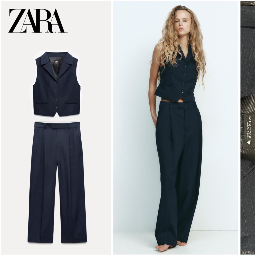 ZARA Navy Blue Pinstripes Formal Coordinates Set, Women's Fashion ...
