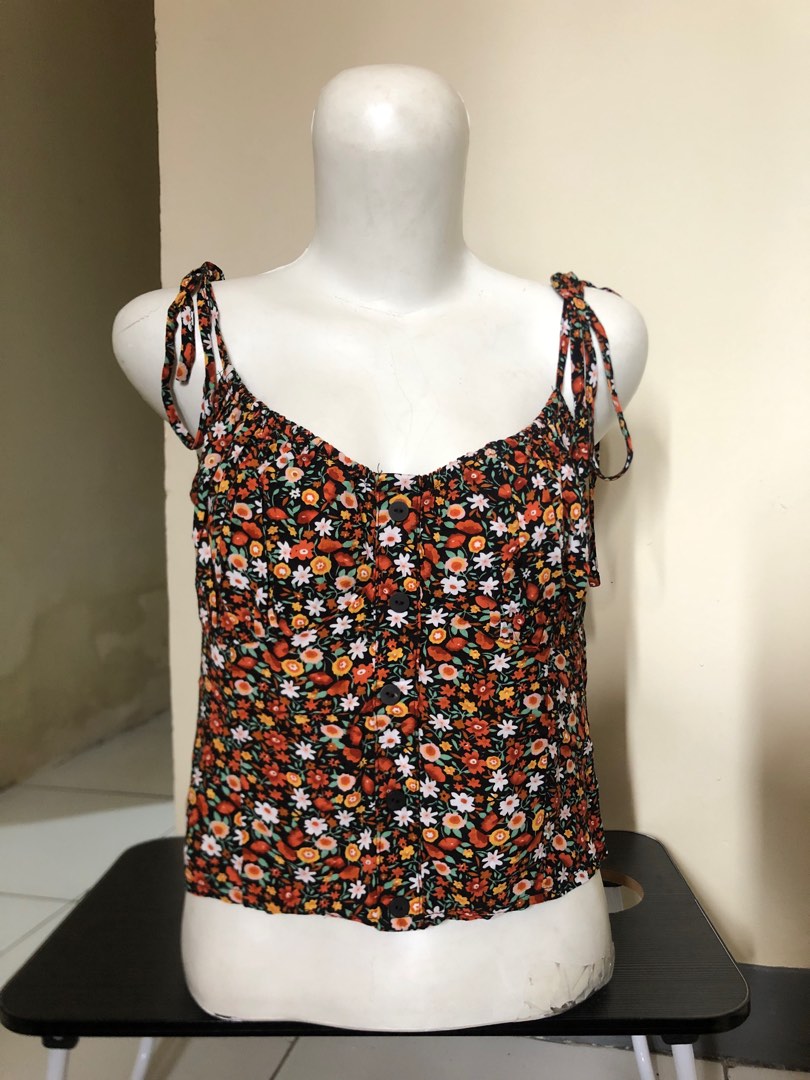 ALLY tanktop smook flower top coquette fairycore bunga tali pundak ...