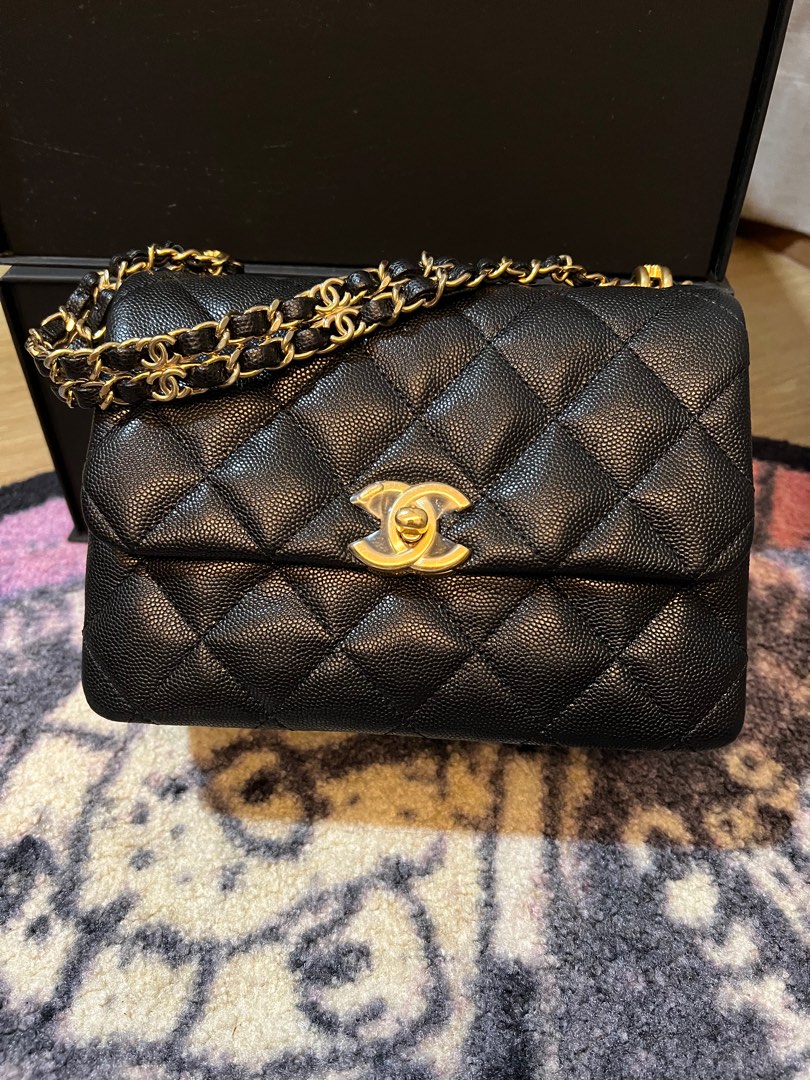 Authentic Chanel coco first black caviarAGHW gold hardware mini size ...