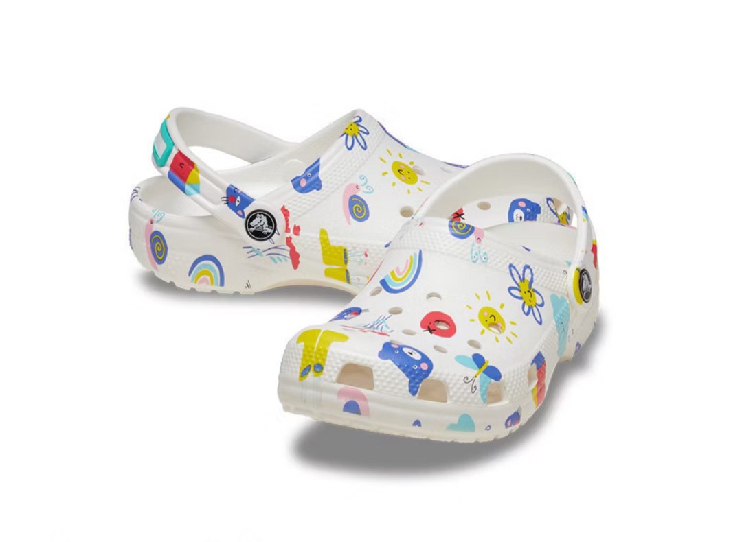 Crocs Toddler Classic Doodle Print Clog in White, Babies & Kids, Babies ...