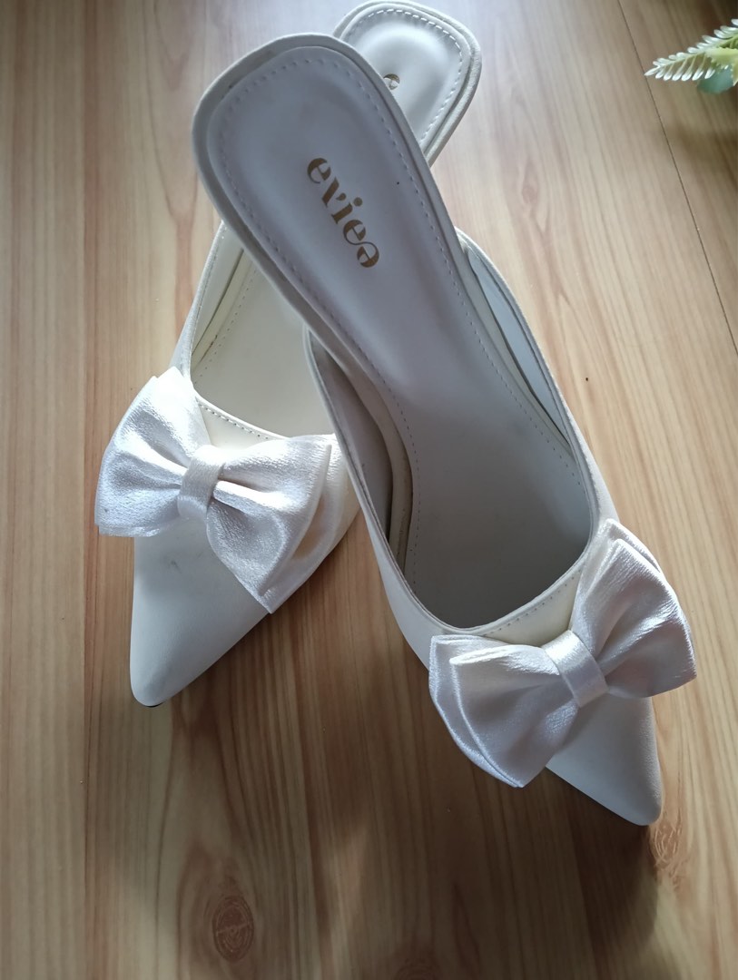 Heels Bow Putih Nikah Kasut U, Women's Fashion, Footwear, Heels on ...
