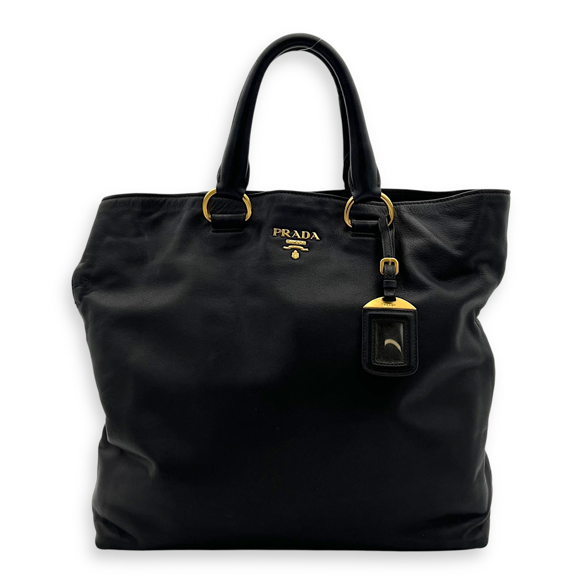 Prada Logo Top Handle Bag Black in Calfskin, Gold hardware, Luxury, Bags & Wallets on Carousell