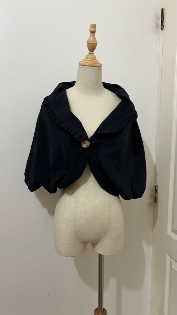 Puffy Black & Wood Bolero Classy Cover up Alt Grunge Cardigan Goth Emo ...