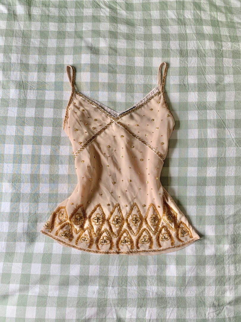 RAREST Vintage Express gold beaded top | y2k, summer, ibiza, mamma mia ...