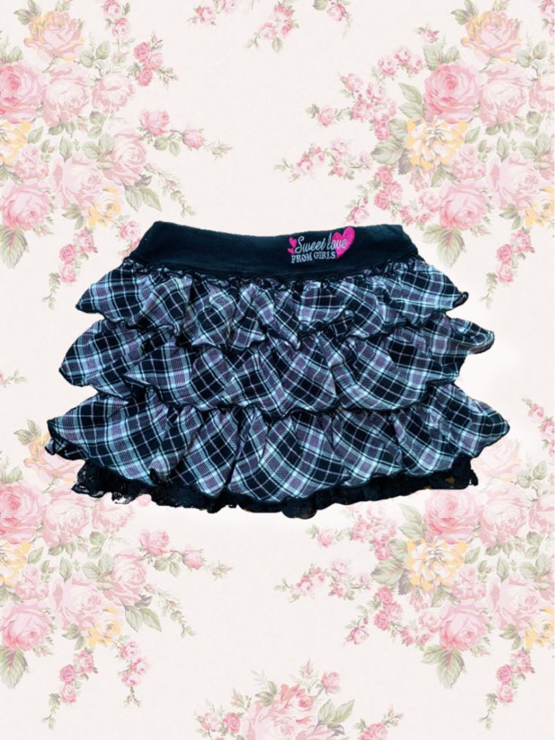 Rok tartan umpak renda / tartan skirt lace kawaii, Fesyen Wanita ...
