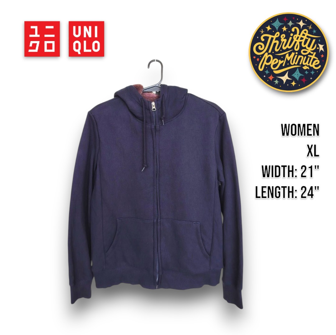 Uniqlo faux fur inner lining hoodie jacket (Navy Blue), Women's Fashion ...