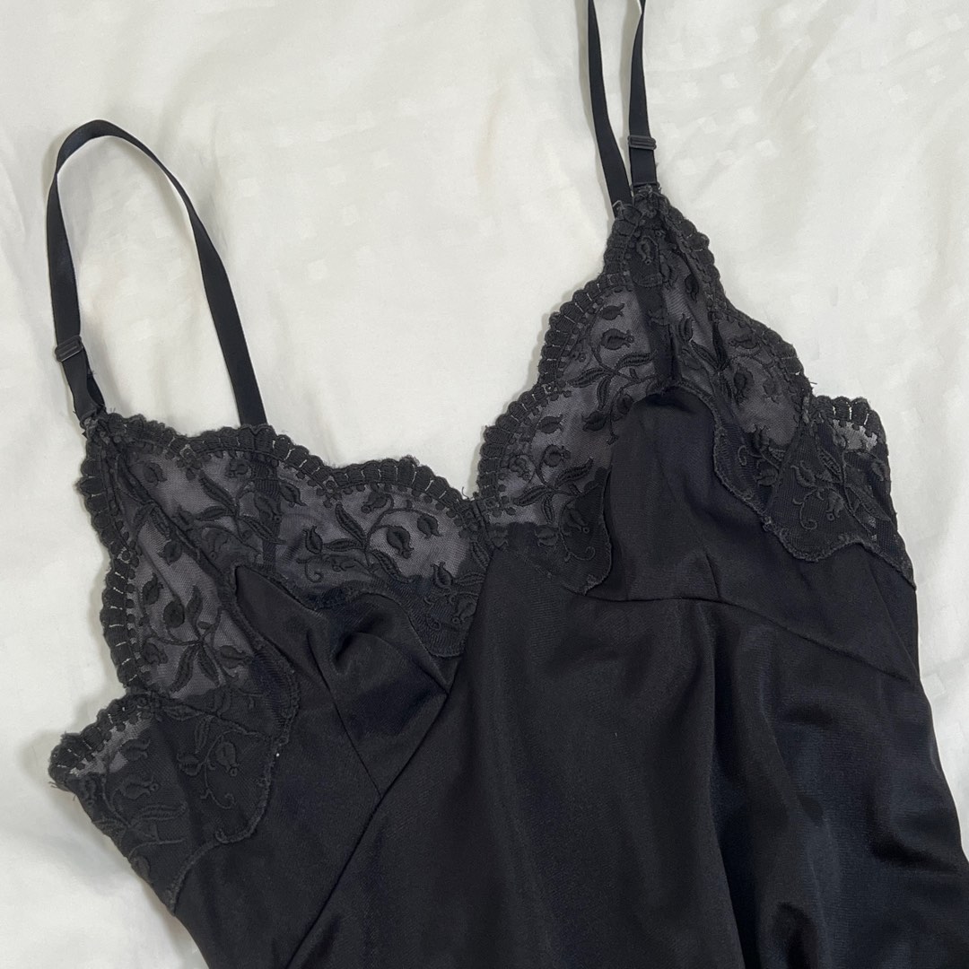 vintage thrifted 2000s black wacoal japanese tagged lace cami slip ...