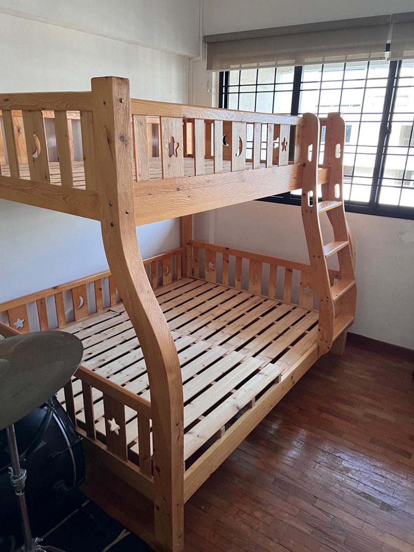 Wooden Bunk Bed with Star and Moon Cutouts, Furniture & Home Living ...