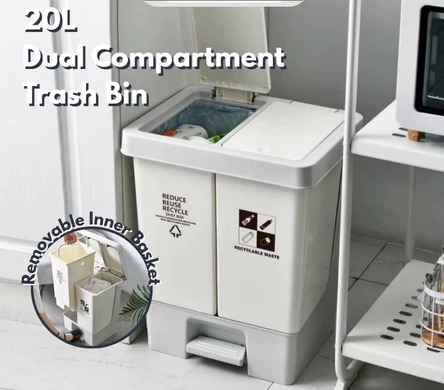20L Dual Compartment Trash Bin Dustbin Rubbish Double Separate ...