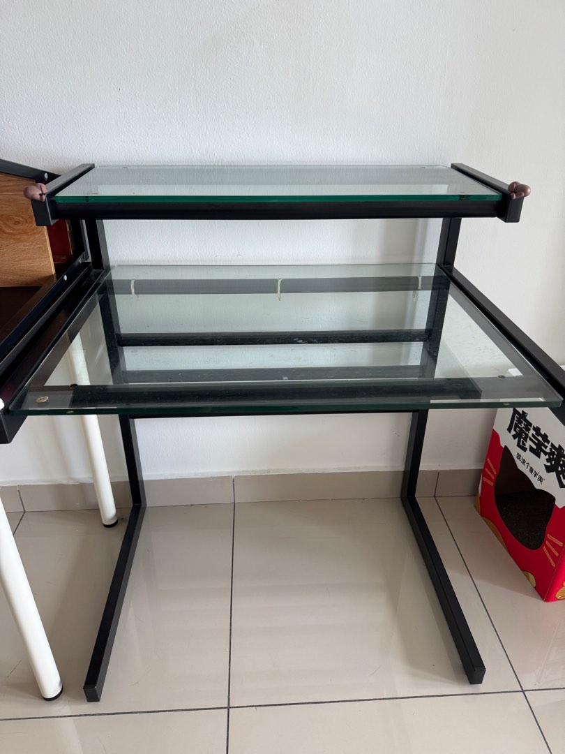 Double Layer Glass Table Work table, Furniture & Home Living, Furniture ...