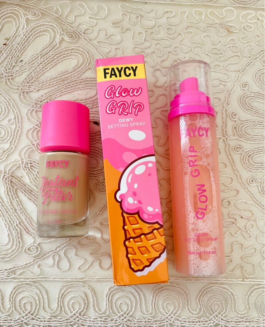Foundation Faycy Code Golden + Setting Spray Glow Grip, Beauty ...