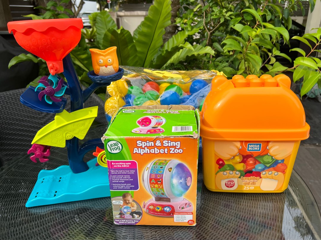 Kids Toys Bundle: B.toys Water Wheel, LeapFrog, Mega Bloks, and Ball ...