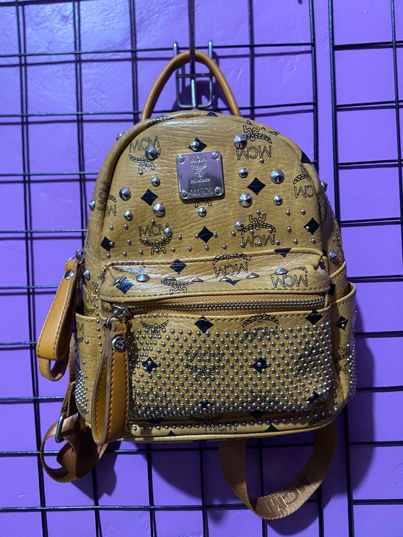 MCM Mini Backpack Stark Sidestuds Brown, Fesyen Wanita, Tas & Dompet di ...