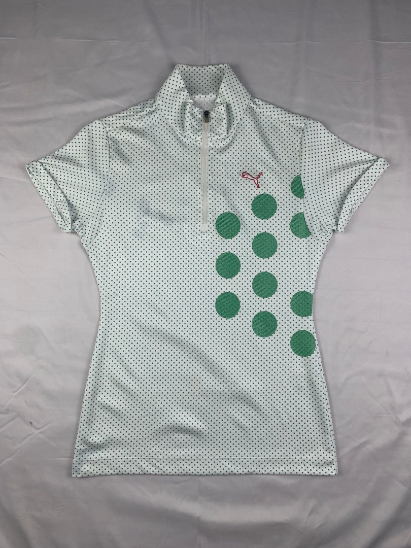 Puma Sportstyle White Iconic Dots Halfzip Fitted Polo Shirt, Fesyen ...