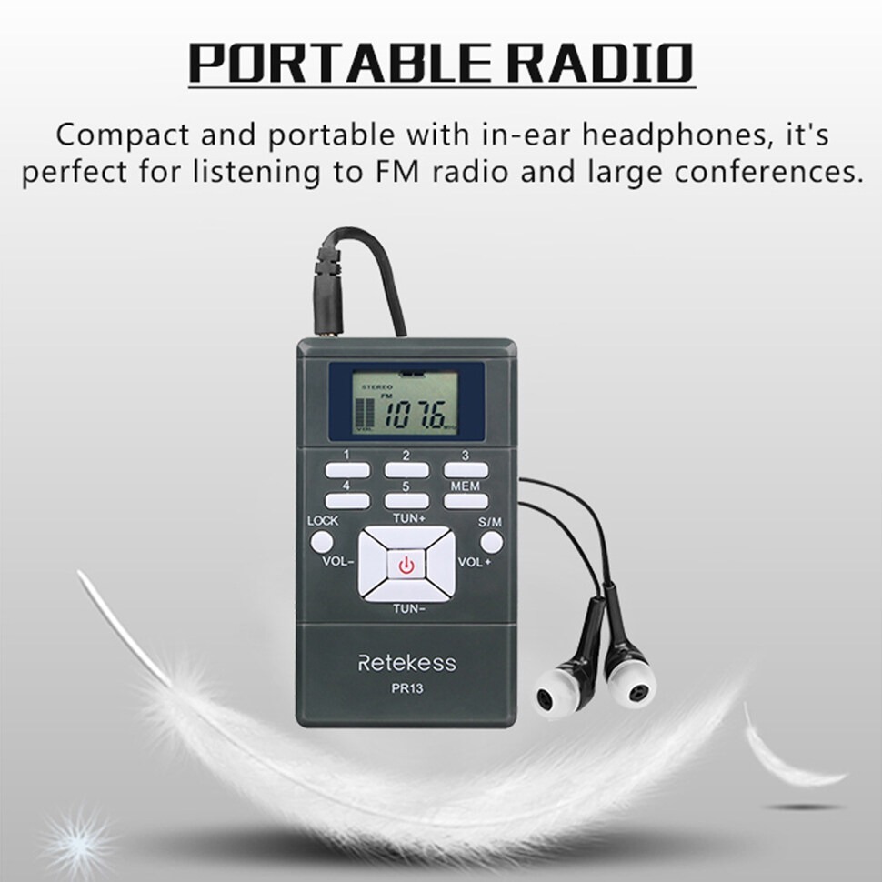 Retekess PR13 Portable FM Radio FM Receiver with Earphones Mini Stereo ...