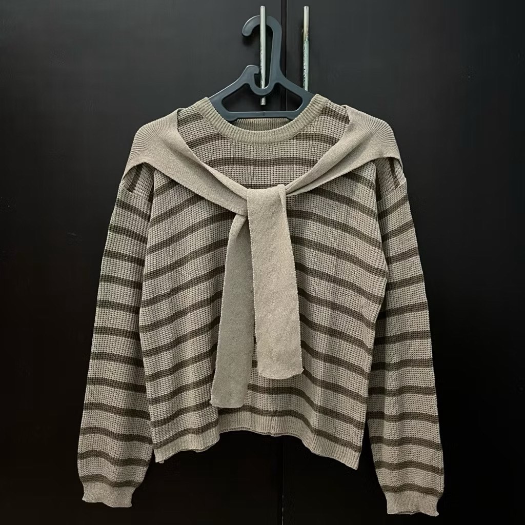 Sweater striped salur |Cardigan motif knit rajut lidi kepang| Cardigan ...