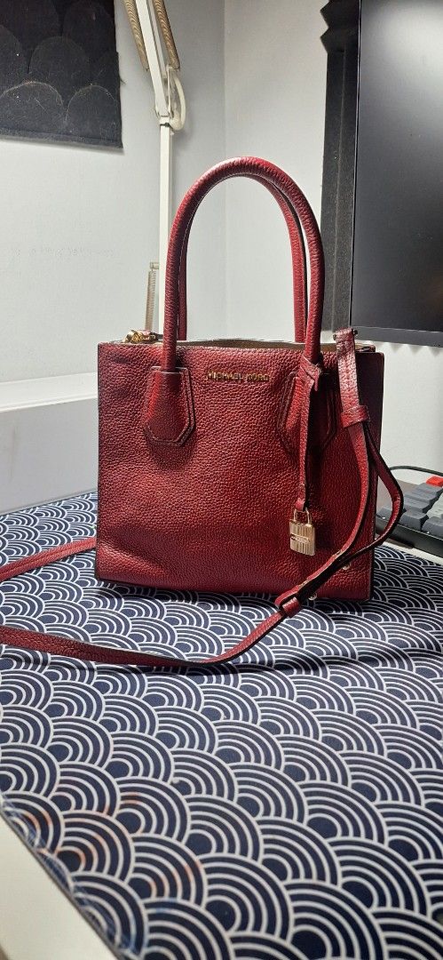 Tas preloved MK Mercher Small Satchel Bag Original Red, Fesyen Wanita ...