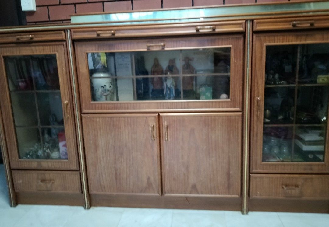 Wooden Alter Table with Display Compartment, Drawer, Pull Out Drawers ...