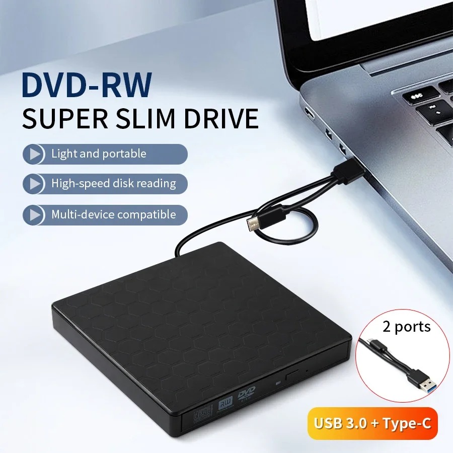 2 in 1 USB3.0 Type C Slim External Optical Drives DVD Burner DVD RW CD ...
