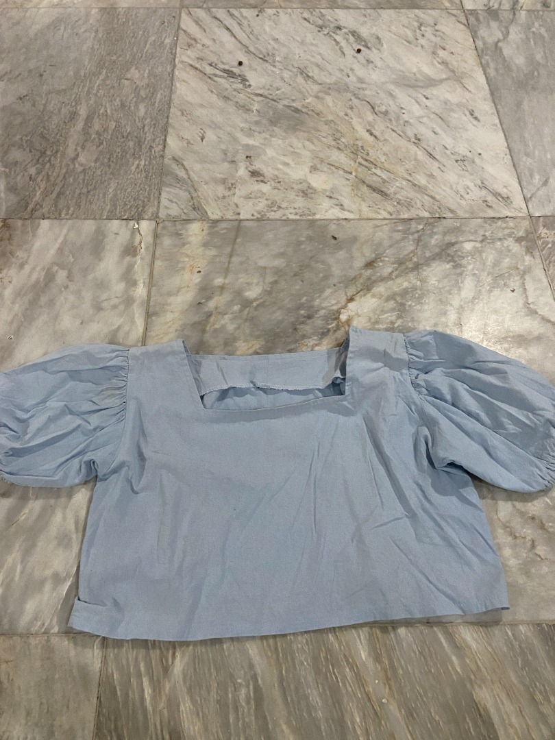 baby blue square neck puff top cinderella coquette, Women's Fashion ...