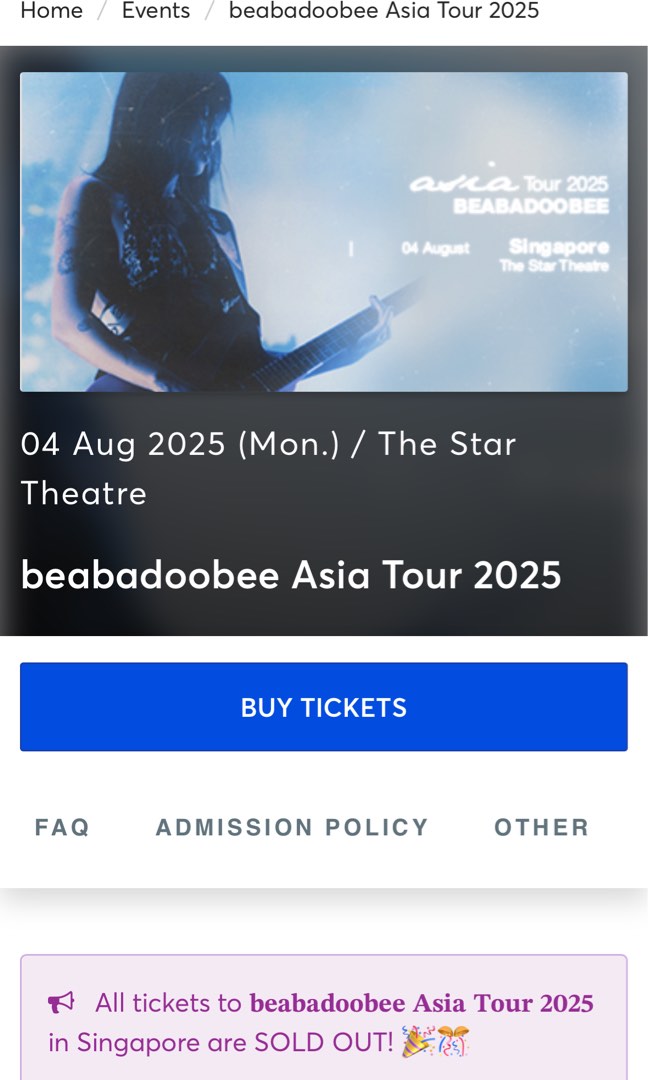 BEABADOOBEE SG CONCERT TICKET 4 AUG 2025, Tickets & Vouchers, Event ...