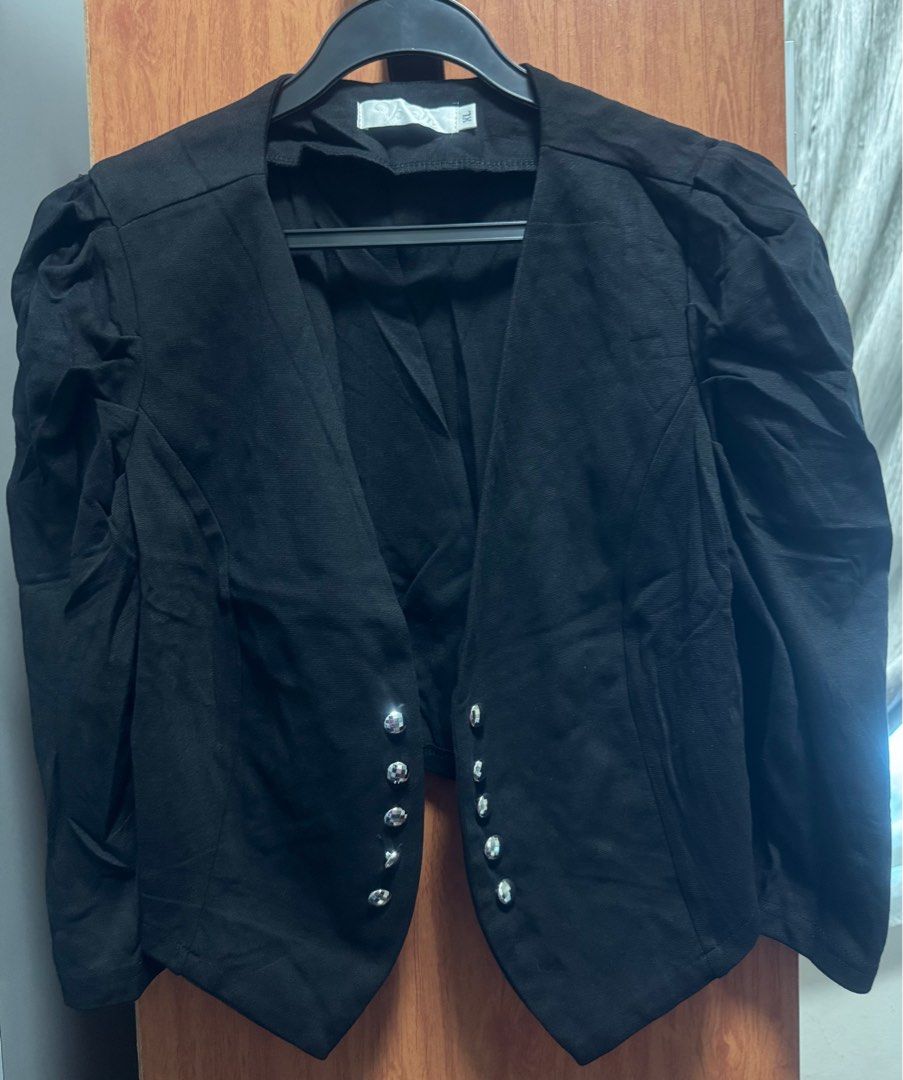 Brand New Black Open-Front Cropped Jacket with Pleats at the Top of the ...