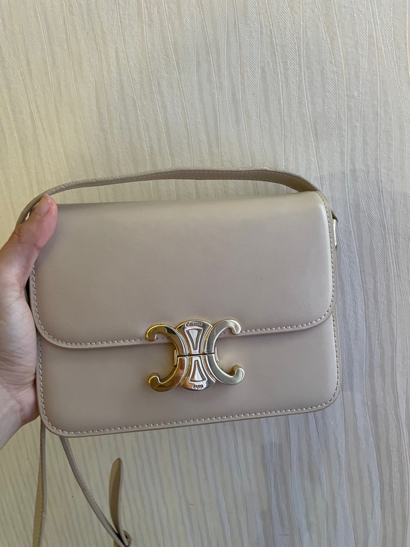 Celine calfskin triomphe beige, Fesyen Wanita, Tas & Dompet di Carousell