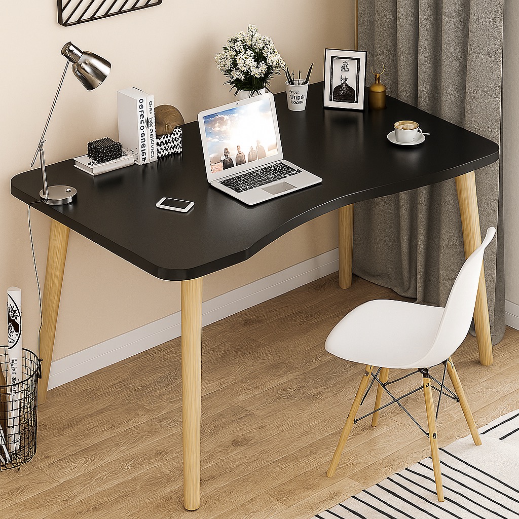 Curved Edge Study Table | Minimalist Office Writing Table | Wood Leg ...