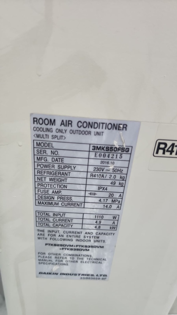 Daikin Multi-Split Air Conditioner - 3MKS50FSG, TV & Home Appliances ...