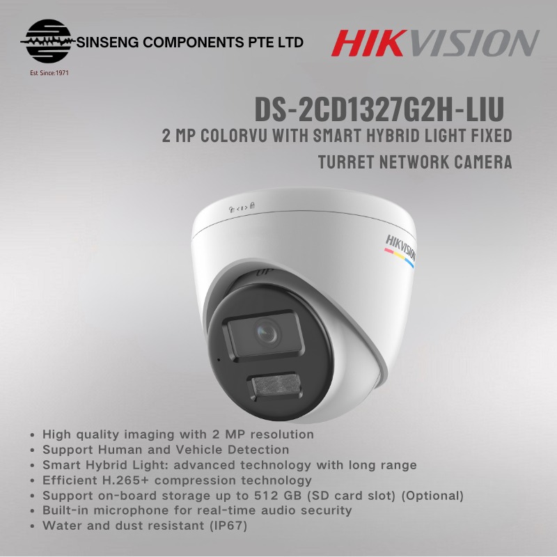 Hikvision DS-2CD1327G2H-LIU 2MP Built in Audio ColorVu Dome Turret ...