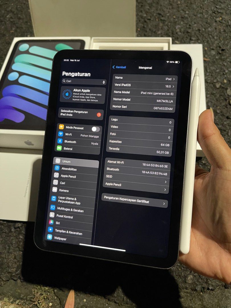 iPad mini 6 64gb Apple Pencil Gen 2 Fullset Original, Telepon Seluler ...