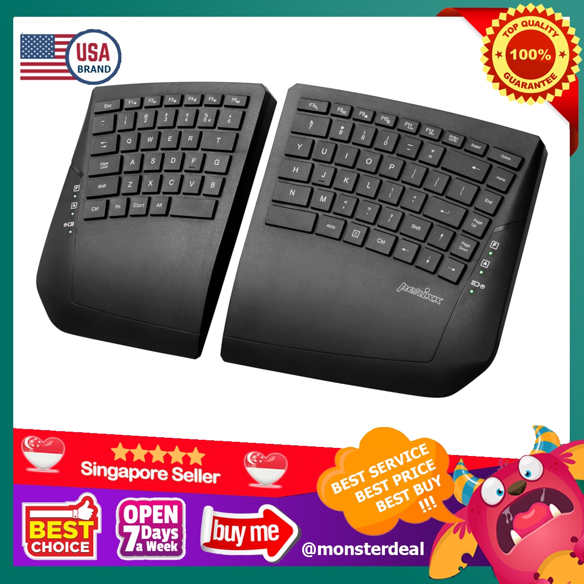 Perixx PERIBOARD-624B US, Wireless Ergonomic Split Keyboard - Up 30 Ft ...