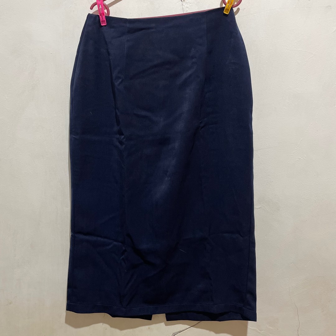 rok biru navy span bahan model rok guru seragam, Fesyen Wanita, Pakaian ...