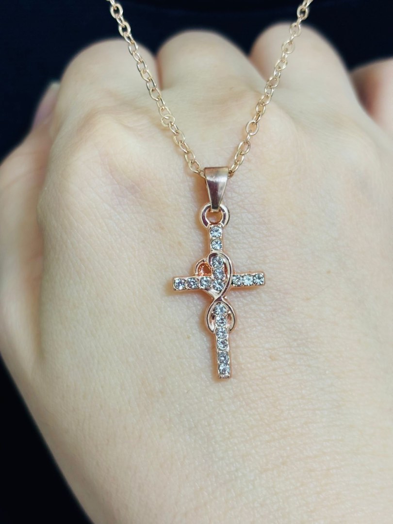 Rose Gold Cross Necklace, Women's Fashion, Jewelry & Organisers ...