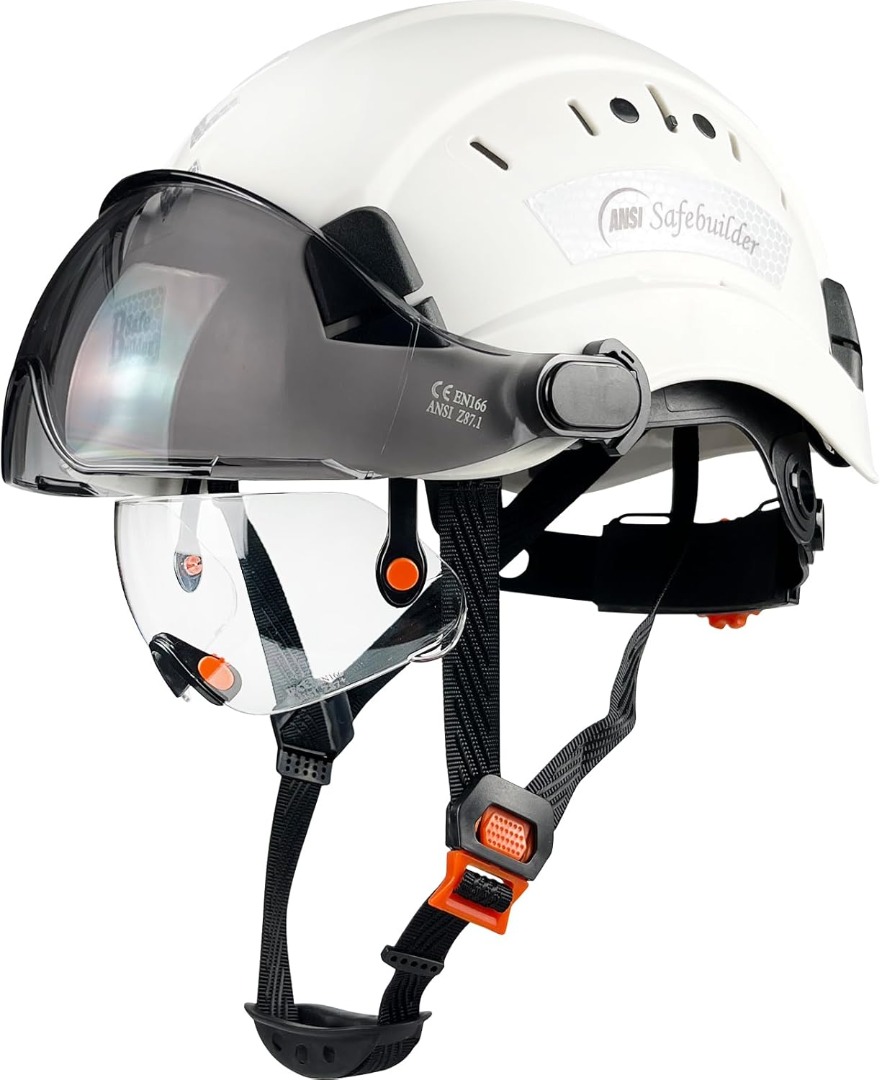 SAFEBUILDER CR06+2V Construction Safety Helmet with Build-in Visor ABS ...