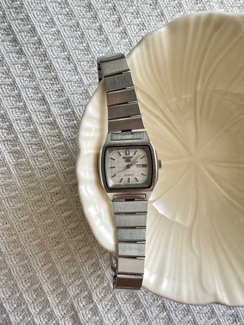 Seiko 5 TV White Textured Grid Dial Automatic Vintage Watch, Women's ...