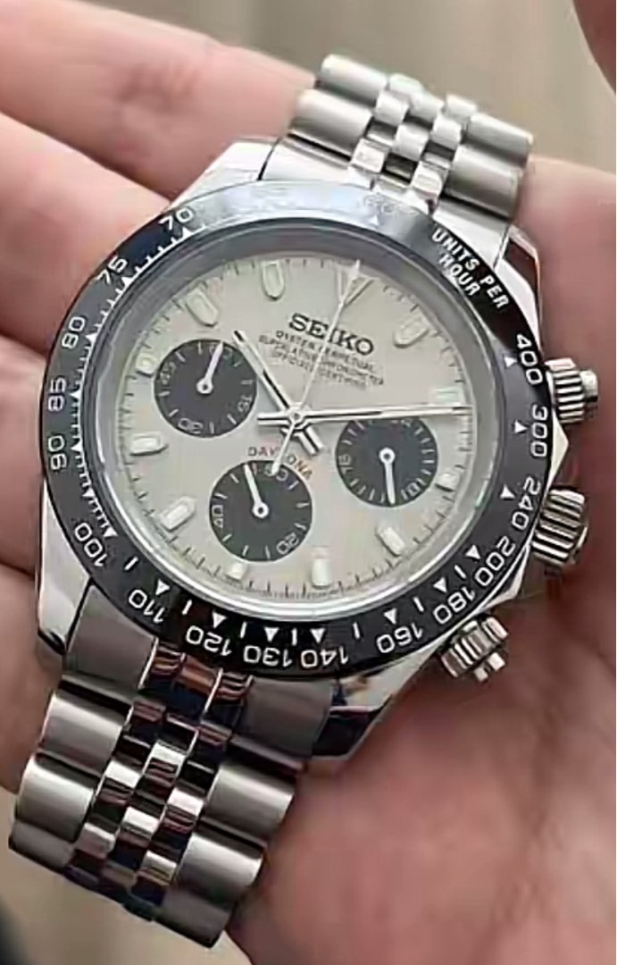 Seiko mod grey ghost Daytona with jubilee strap, Men's Fashion, Watches ...