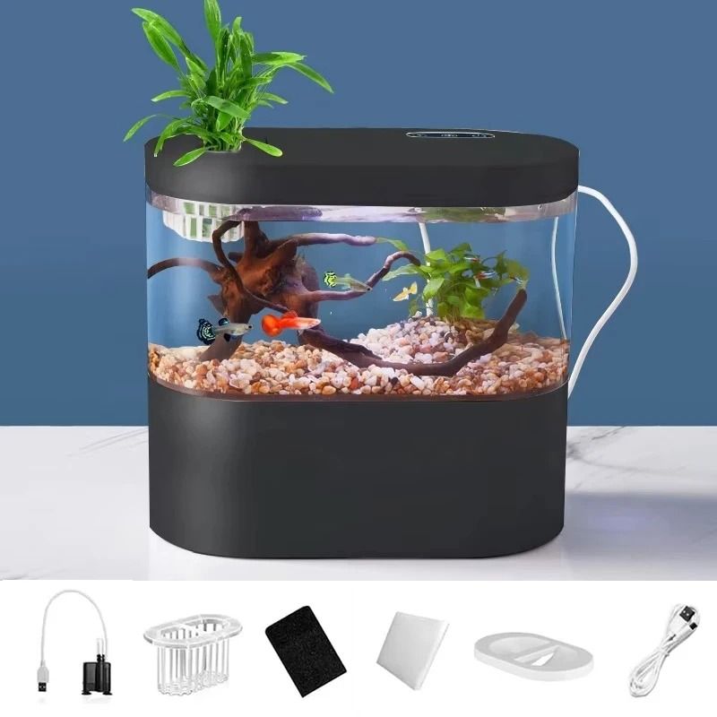 USB Mini Desktop Aquarium With Biochemical Filtration System LED Light ...