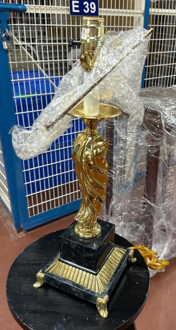 Antique Brass Table Lamp Base with onyx black metal simulation 復古黃銅檯燈 ...