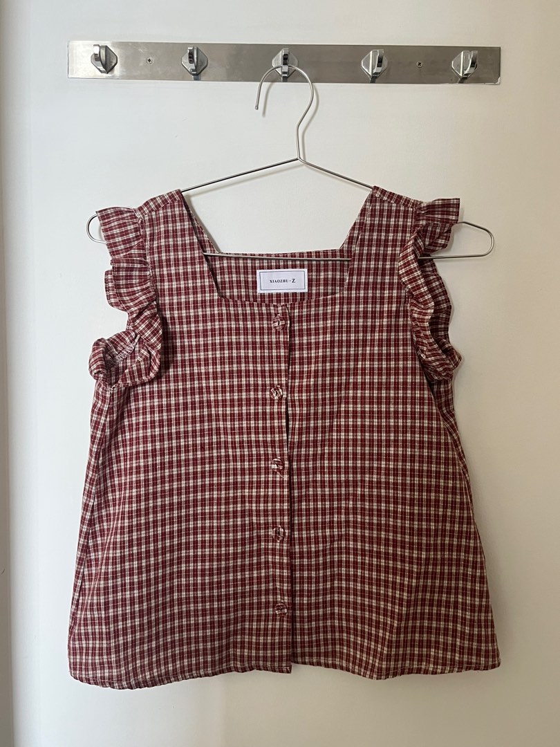 atasan wanita sleeveless merah kotak bangkok, Fesyen Wanita, Pakaian ...