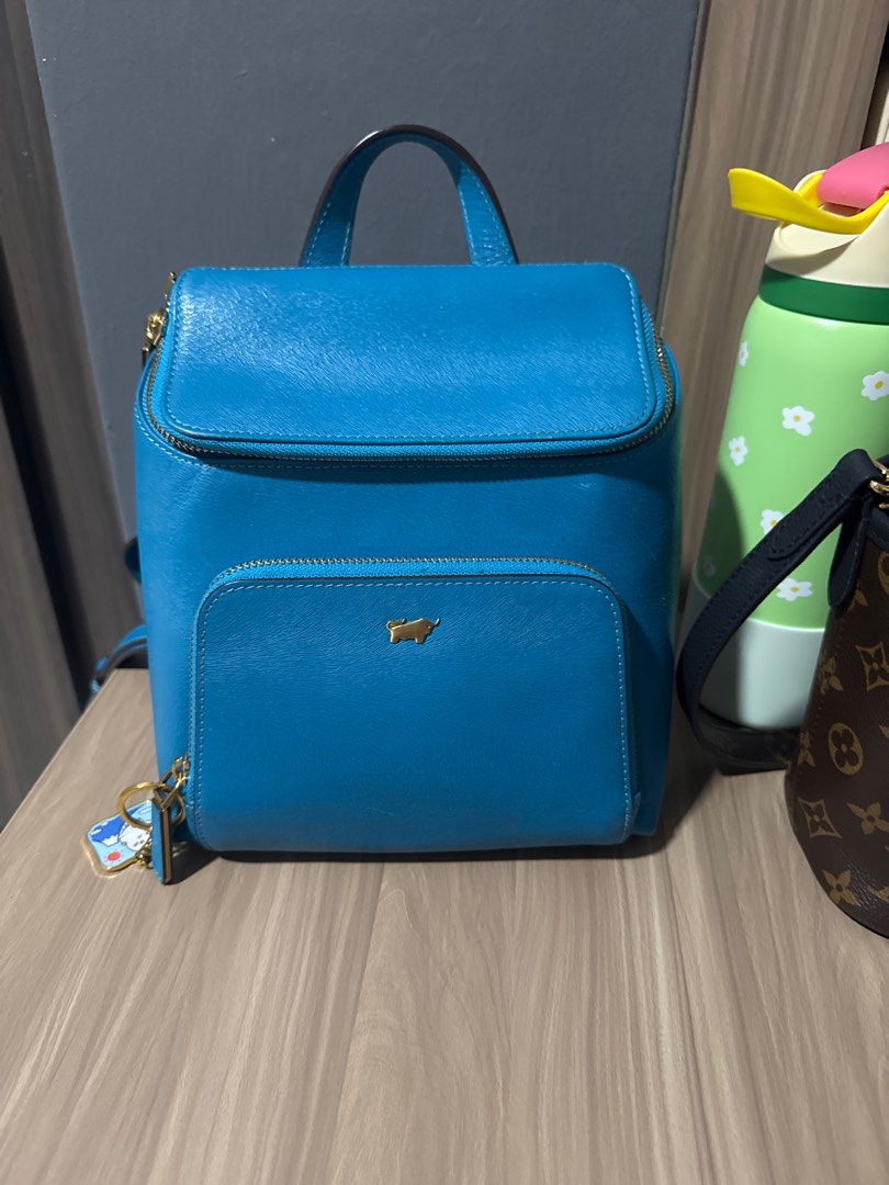 Braun Buffel Blue Leather Backpack, Luxury, Bags & Wallets on Carousell