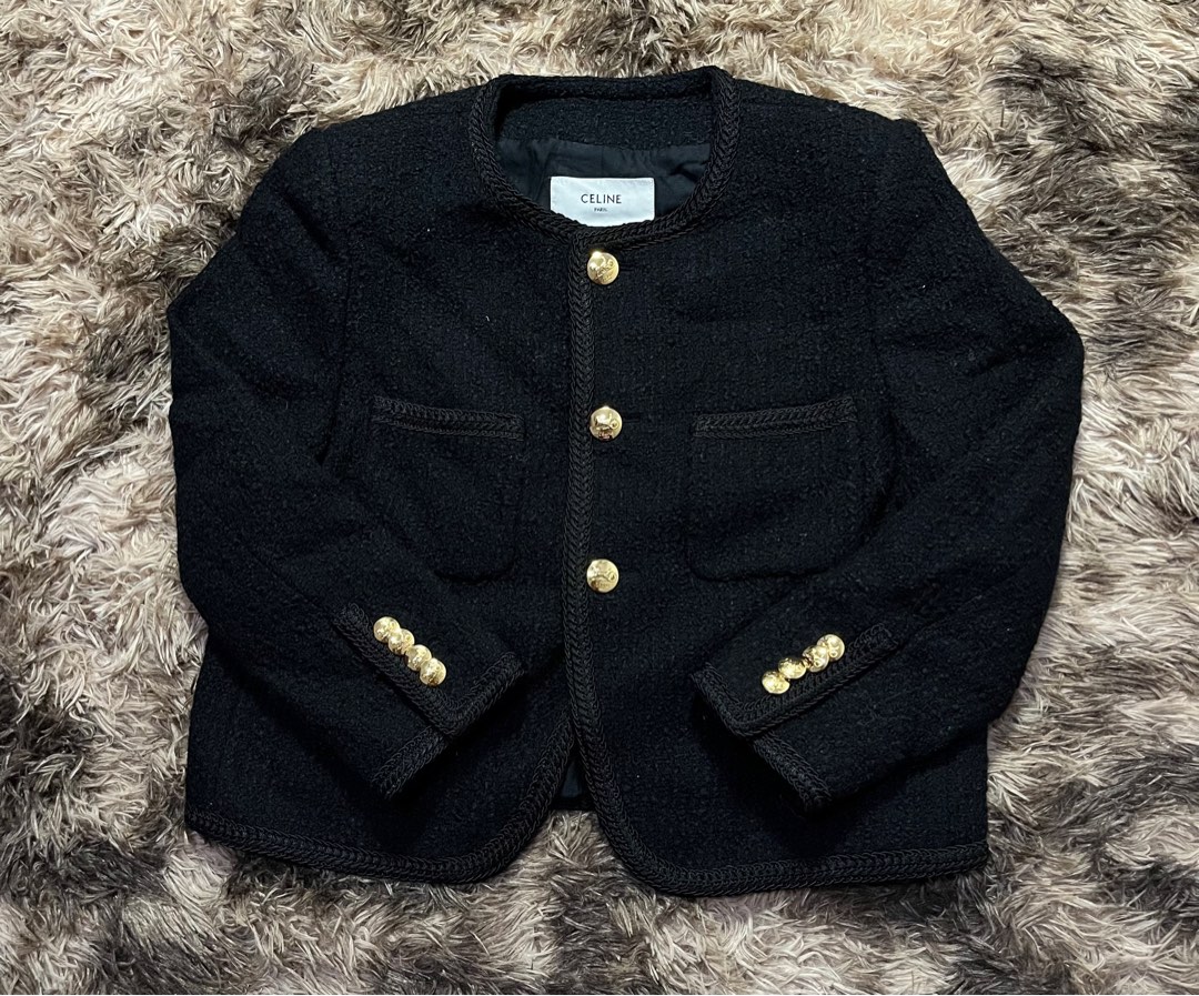 Celine - Black boucle tweed chasseur jacket, Women's Fashion, Coats ...