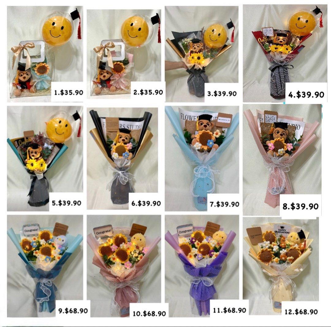 Graduation Bouquet Crochet Flower Soap Dried flower Balloon with doll ...
