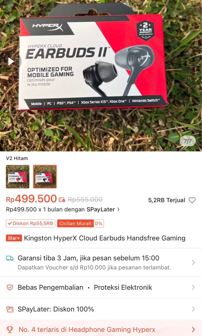 Headset Kingston HyperX Cloud Earbuds Handsfree Gaming, Telepon Seluler ...