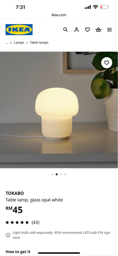 Ikea table light table lamp TOKABO take 2 for RM50, Furniture & Home ...